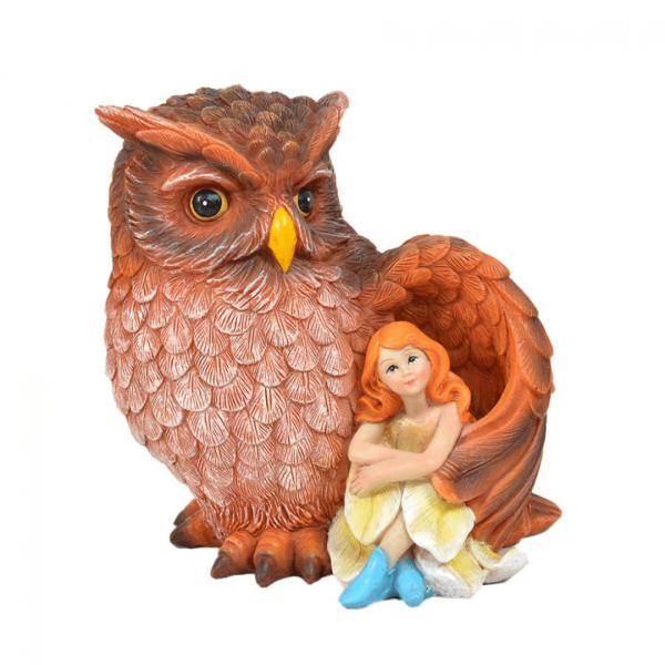 Resin Owl with Fairy - Sproutwell Decor