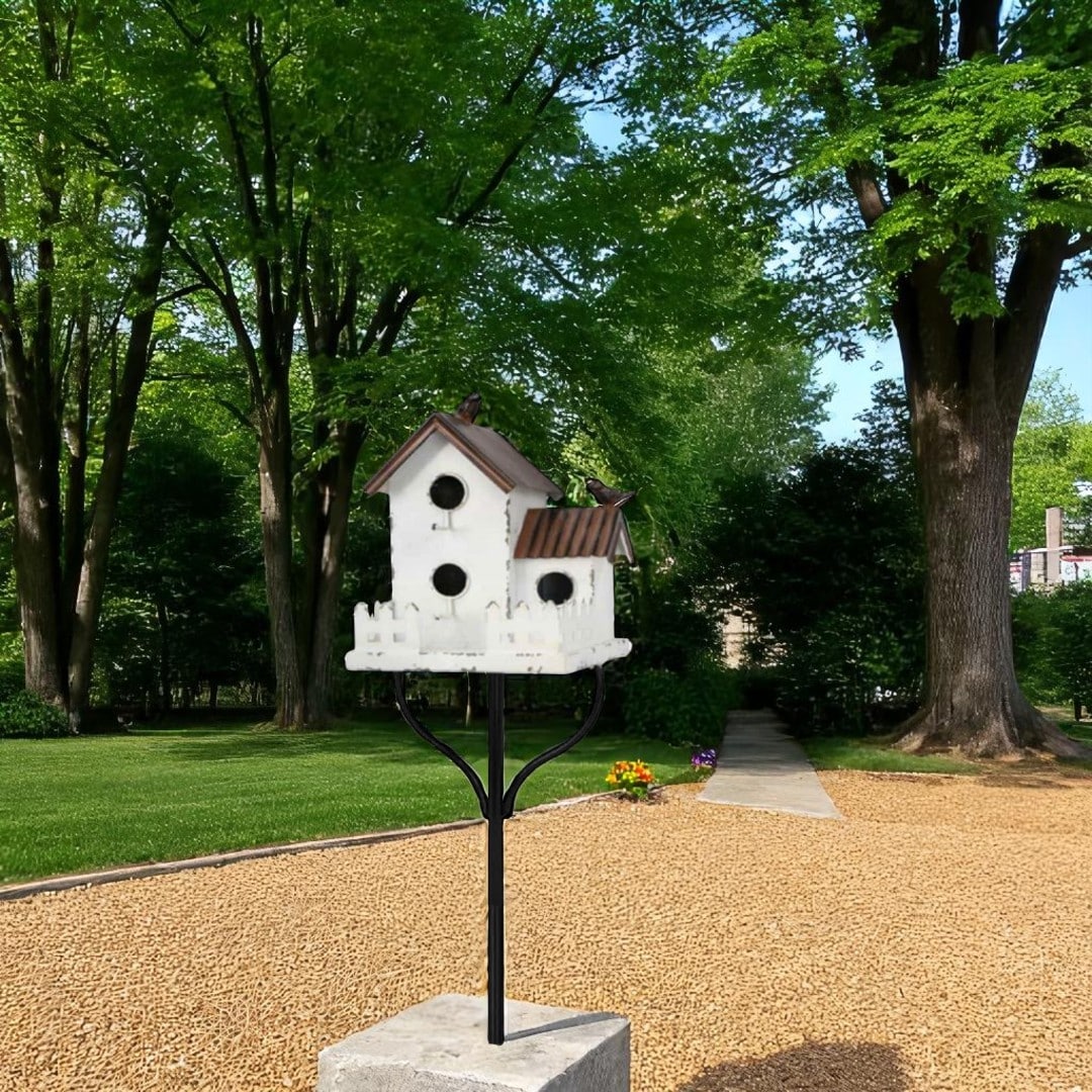 White Two Storey Bird House on Stake - Sproutwell Decor