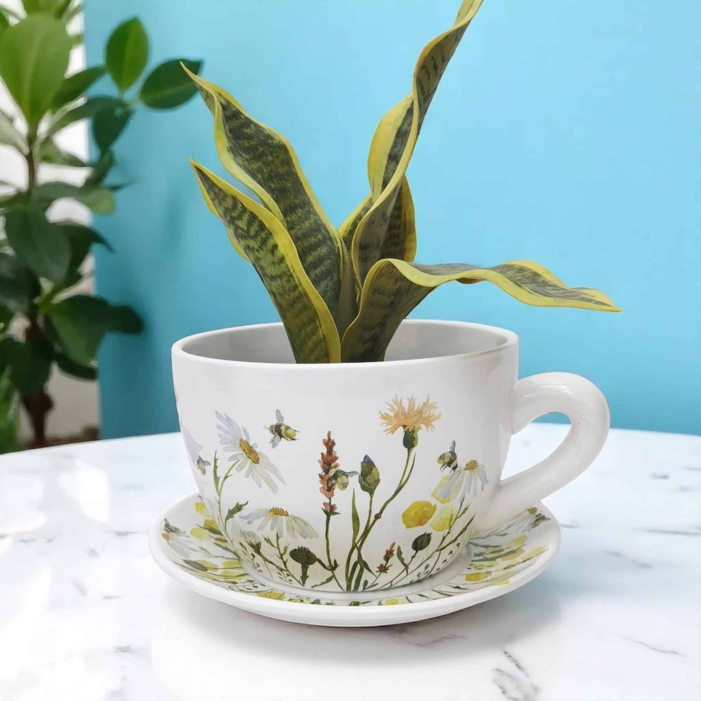 Tea Cup Planter - Meadow Bees - Sproutwell Decor